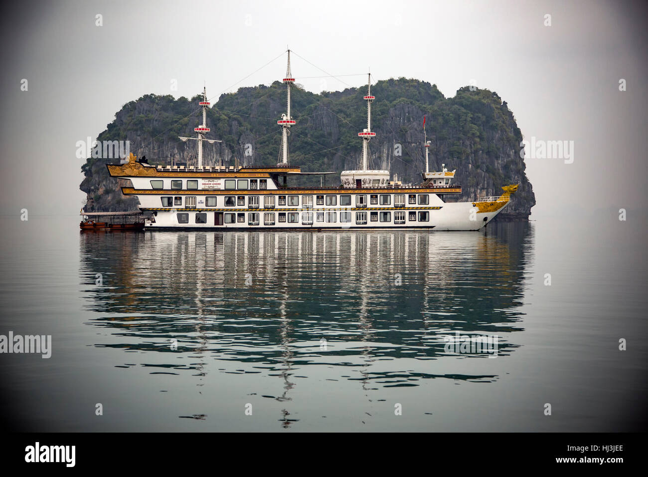 Dragon Legend Chinese junk and limestone (Karst) formation, Ha Long Bay ...