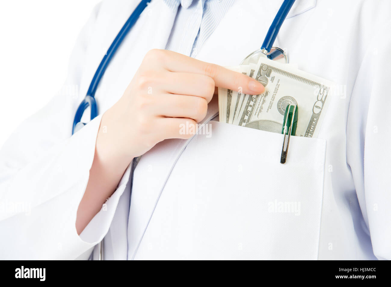 asian woman doctor refuse money bribery with no gesture. isolated on ...