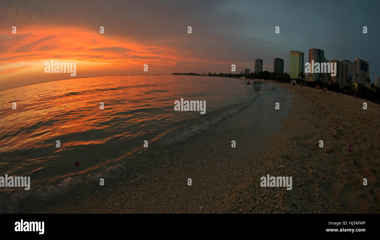 Sunset over Ala Moana Beach, Honolulu, Oahu, Hawaii, USA Stock Photo ...