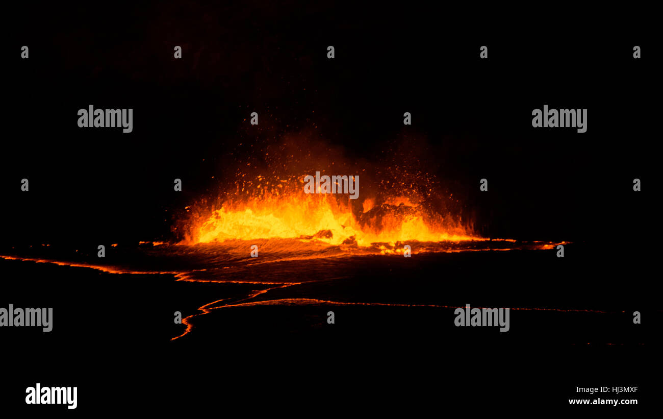 Active lava exploding inside the Halemaumau Crater at night, Kilauea ...