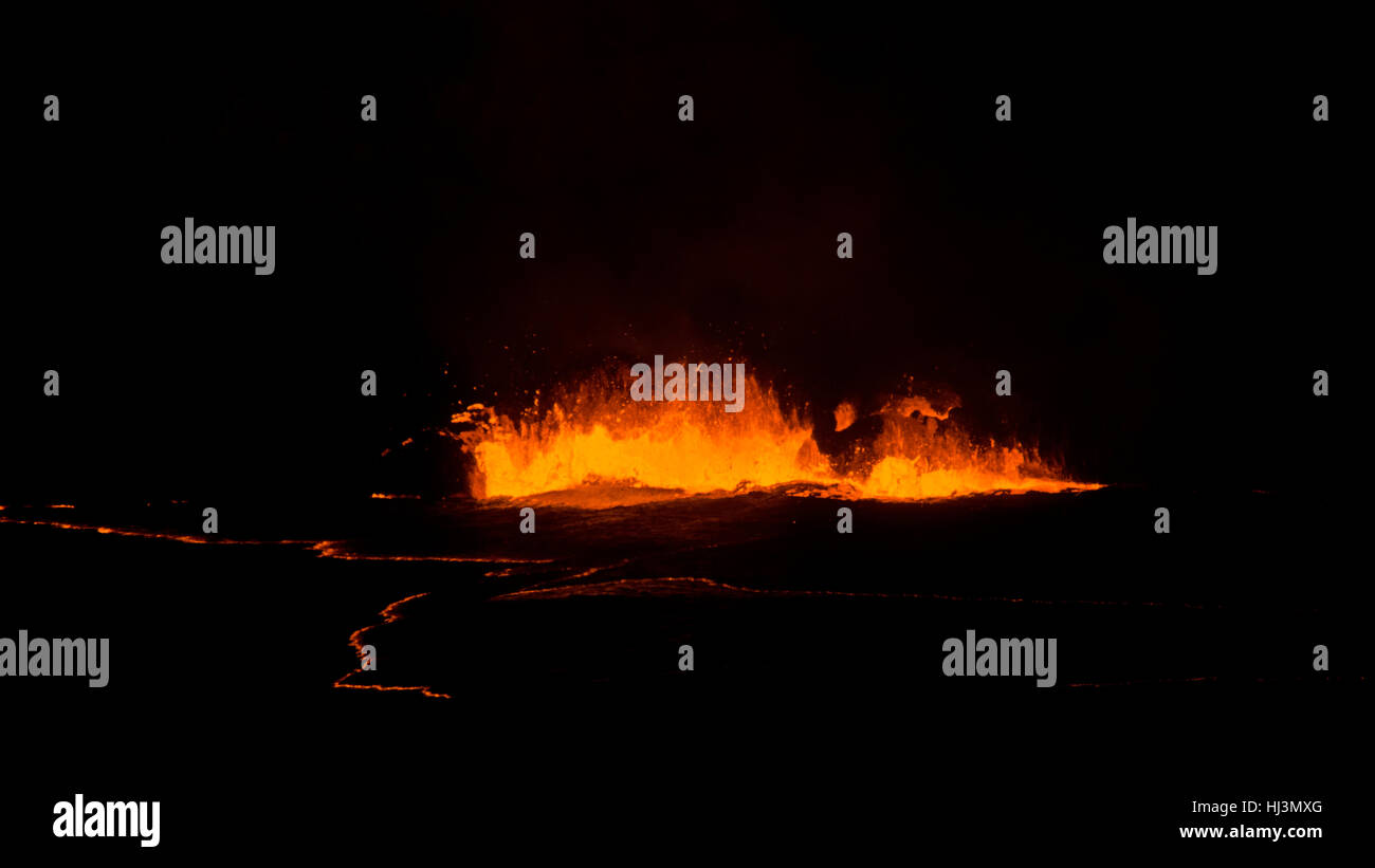 Active lava exploding inside the Halemaumau Crater at night, Kilauea ...