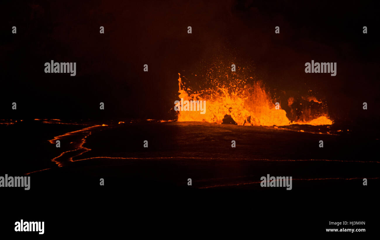 Active lava exploding inside the Halemaumau Crater at night, Kilauea ...