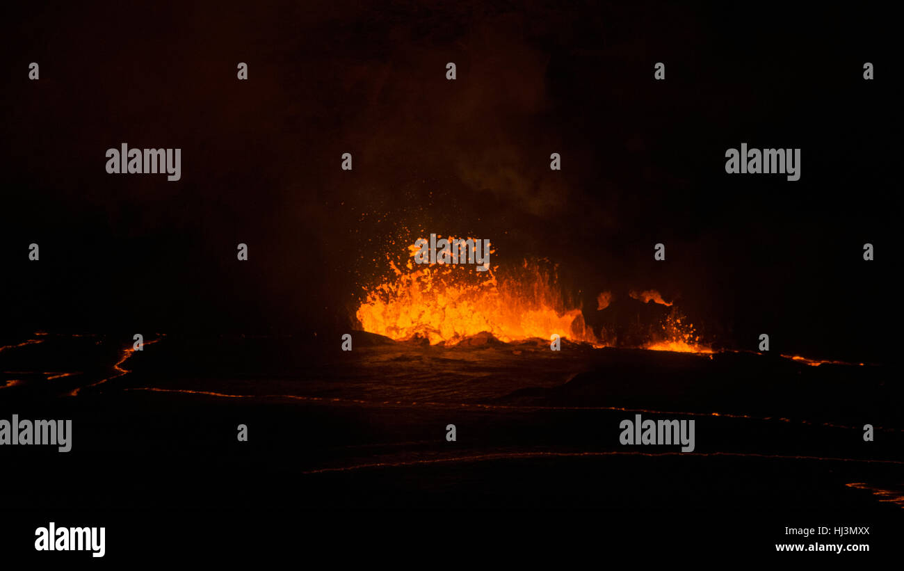 Active lava exploding inside the Halemaumau Crater at night, Kilauea ...