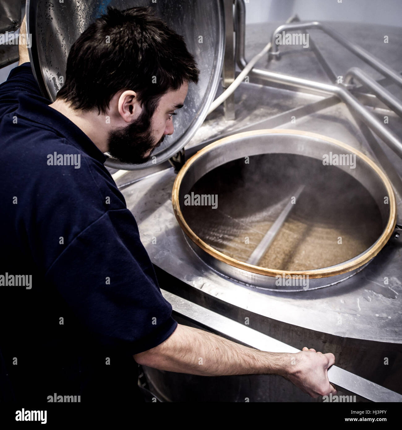 Beer brewing production at various stages from grain to bottle Stock ...