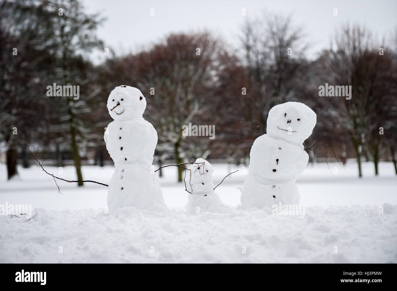 A snow family on Perth's South Inch Park Scotland Stock Photo - Alamy