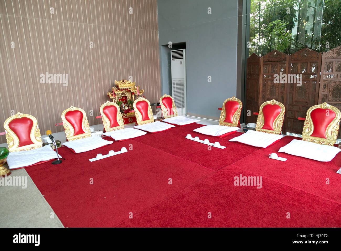 Thai monk red seats prepared for religion ceremony,seat for thai monk ...