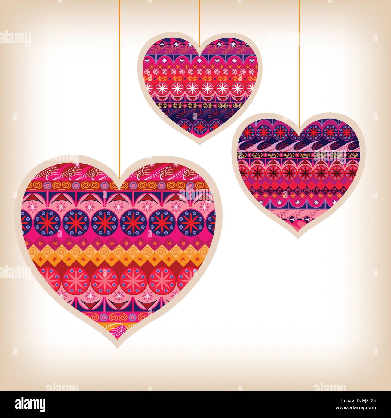 Three hanging, patterned hearts vector illustration Stock Vector Image ...