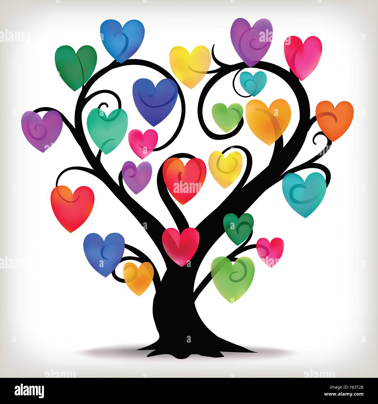 Colorful hearts on a curly heart shaped tree vector illustration Stock ...