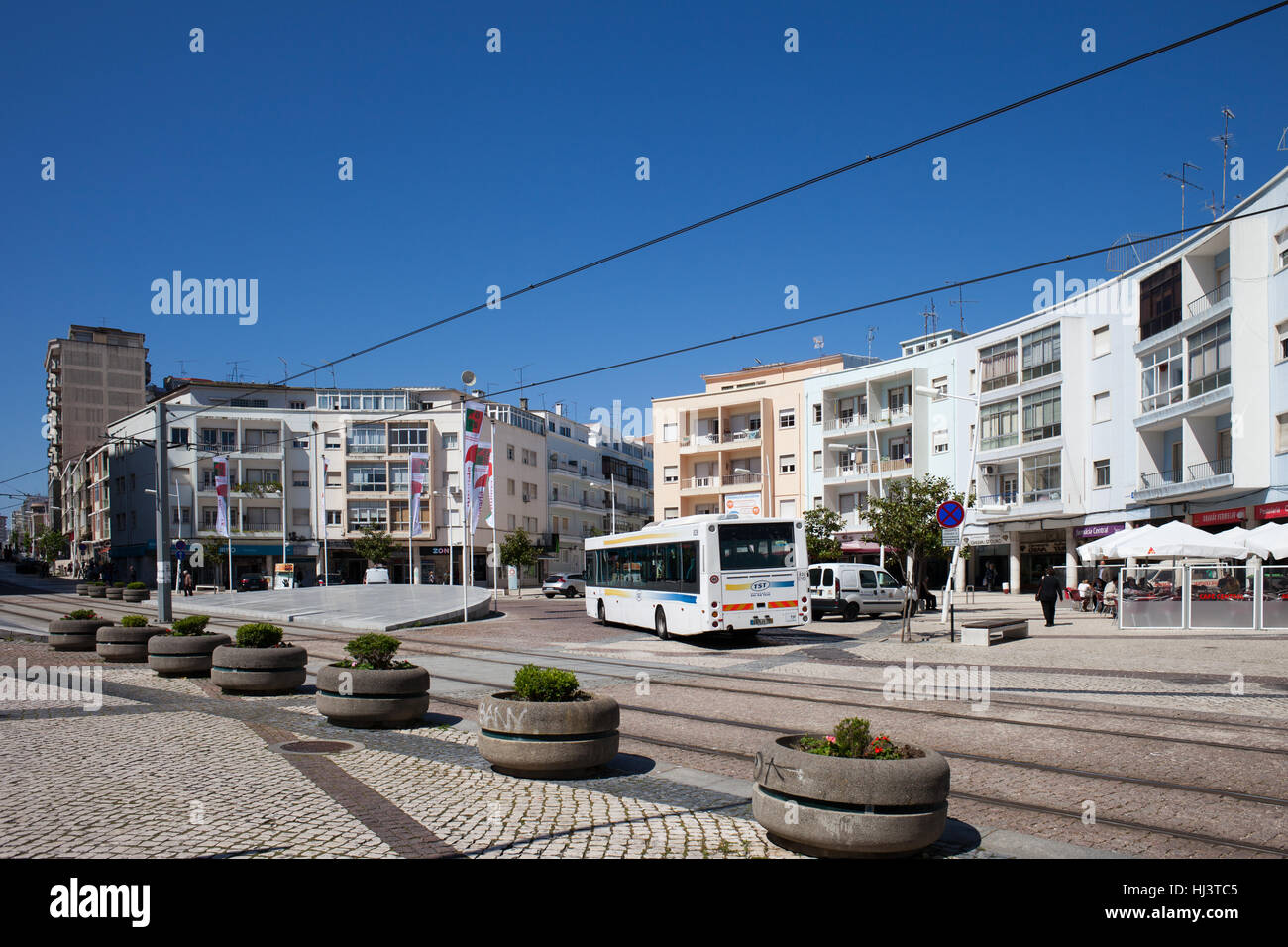 Portugal, Almada city centre, main avenue with tramline Stock Photo - Alamy
