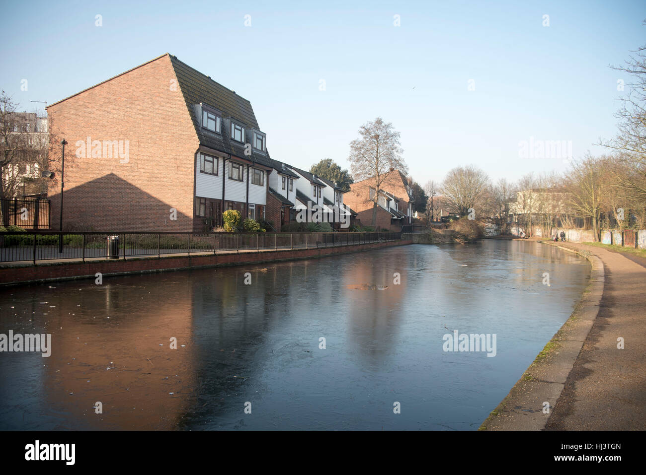 London, UK. 22nd Jan, 2017. A layer of ice covers the surface of Regent ...