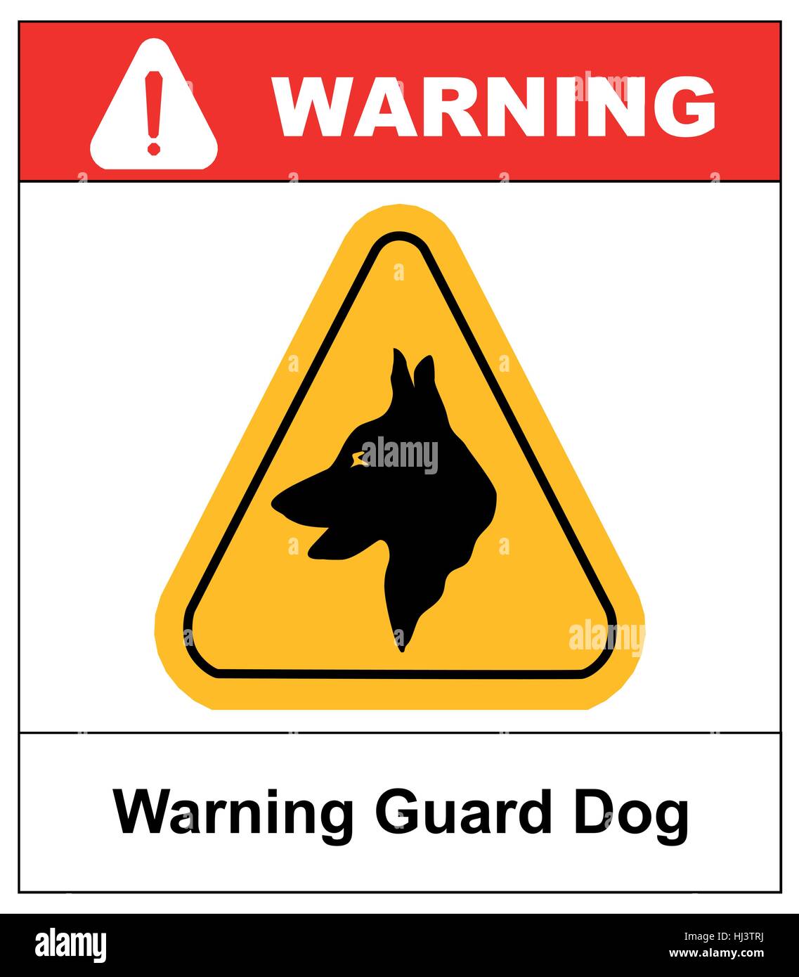 Yellow black triangle Warning Guard Dogs On Duty Text Sign. Security ...