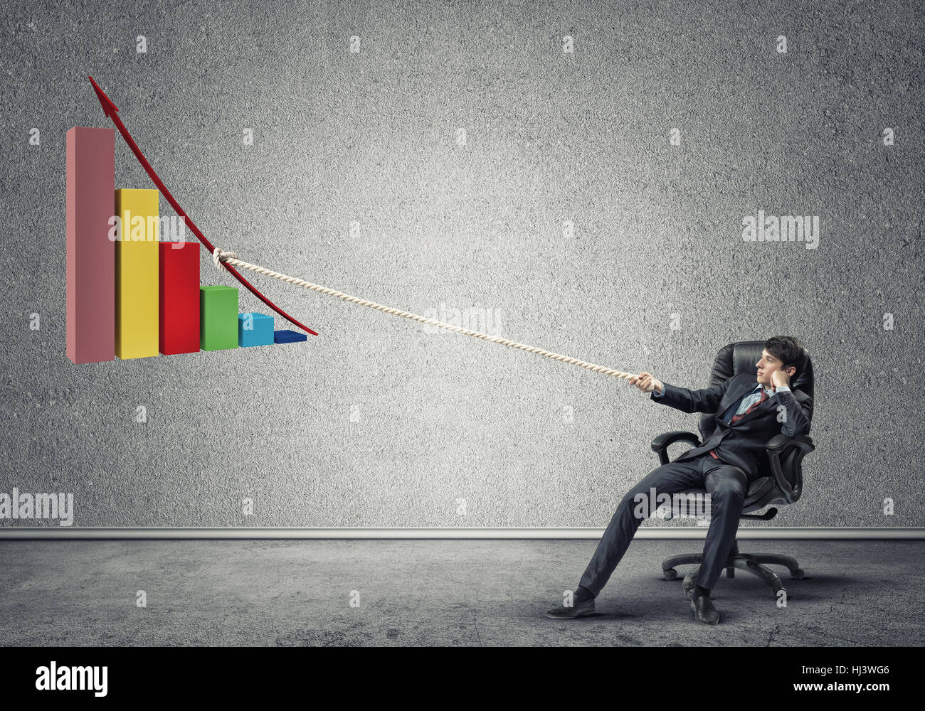Businessman pulling graph with rope as concept of power and control ...