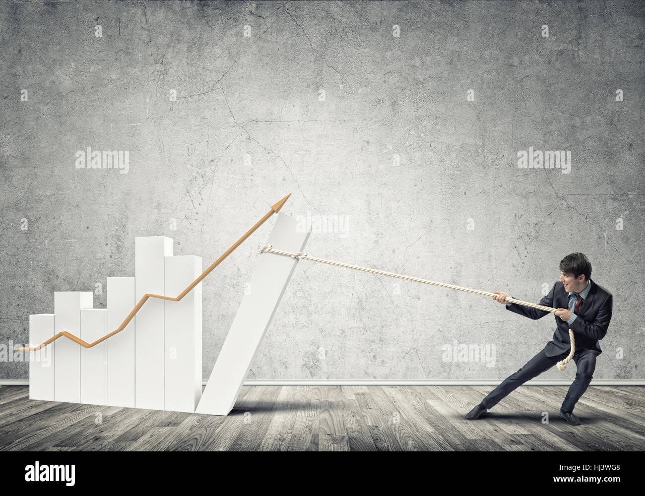 Businessman pulling graph with rope as concept of power and control ...