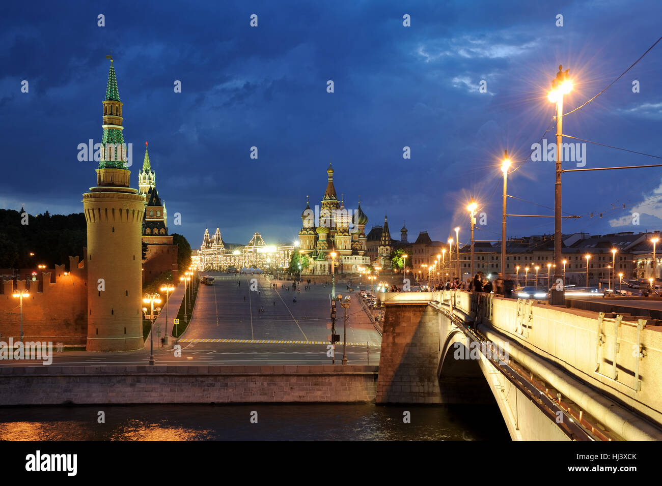 St. Basil's Slope at Twilight. View from Bolshoi Moskvoretsky Bridge on ...