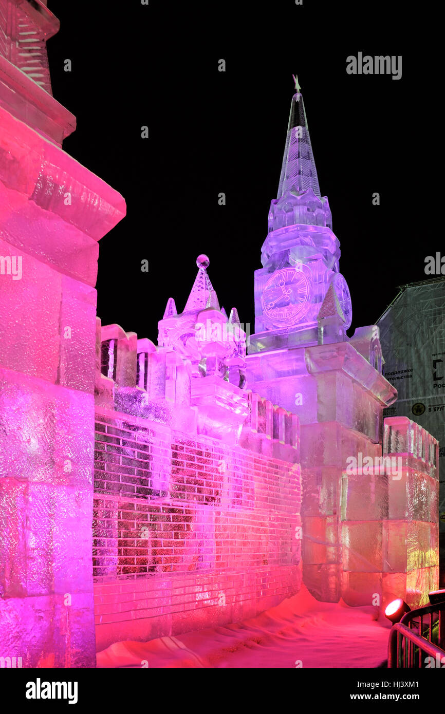 Icy Miniature of Moscow Kremlin Aglow in Rosy Pink Light - Ice ...