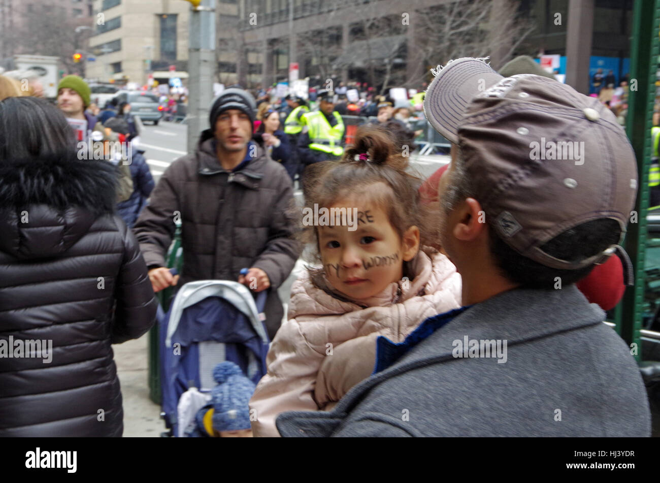 New York, New York, USA- January 21, 2017: Protesters gather for women ...