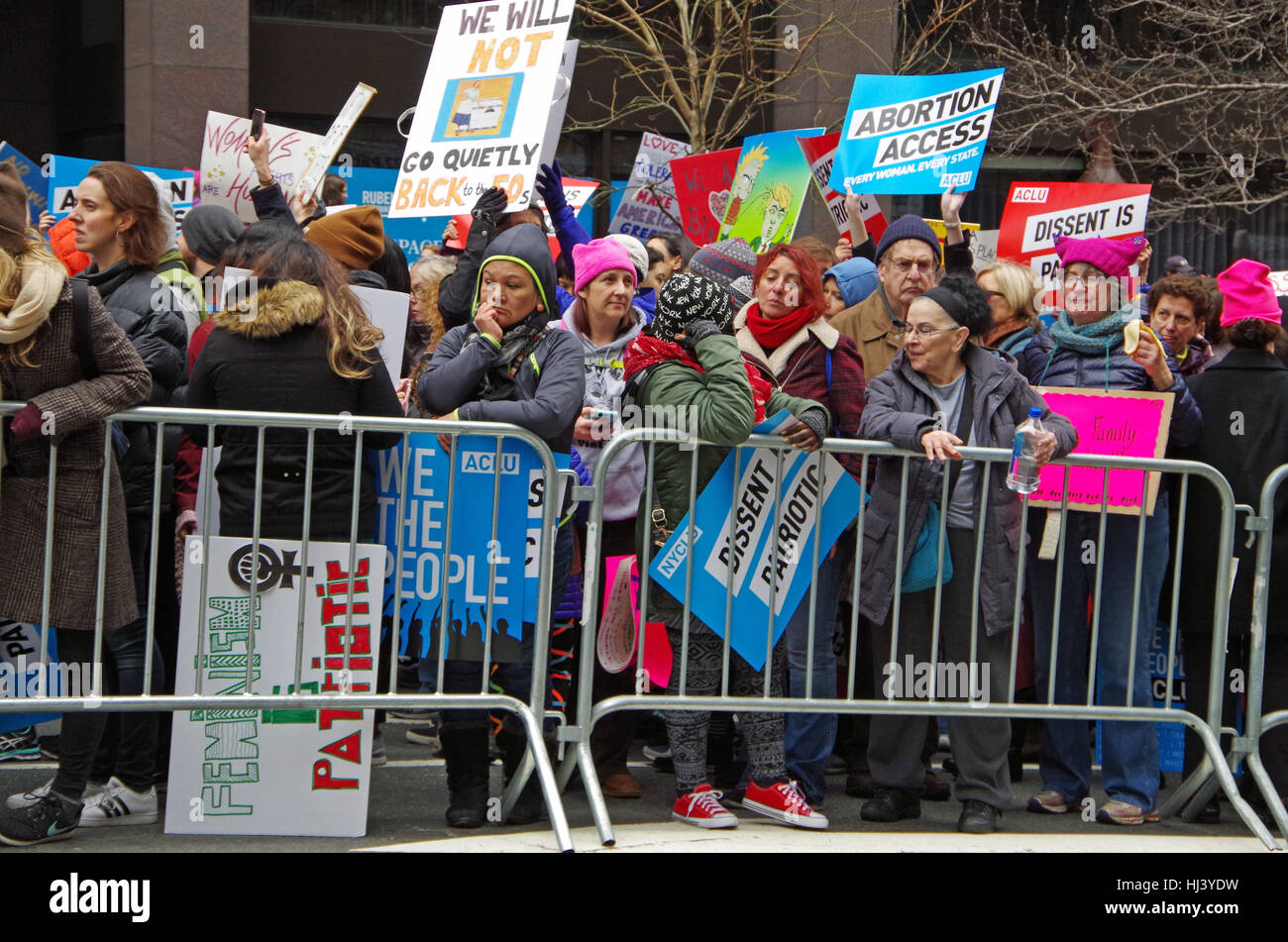 New York, New York, USA- January 21, 2017: Protesters gather for women ...