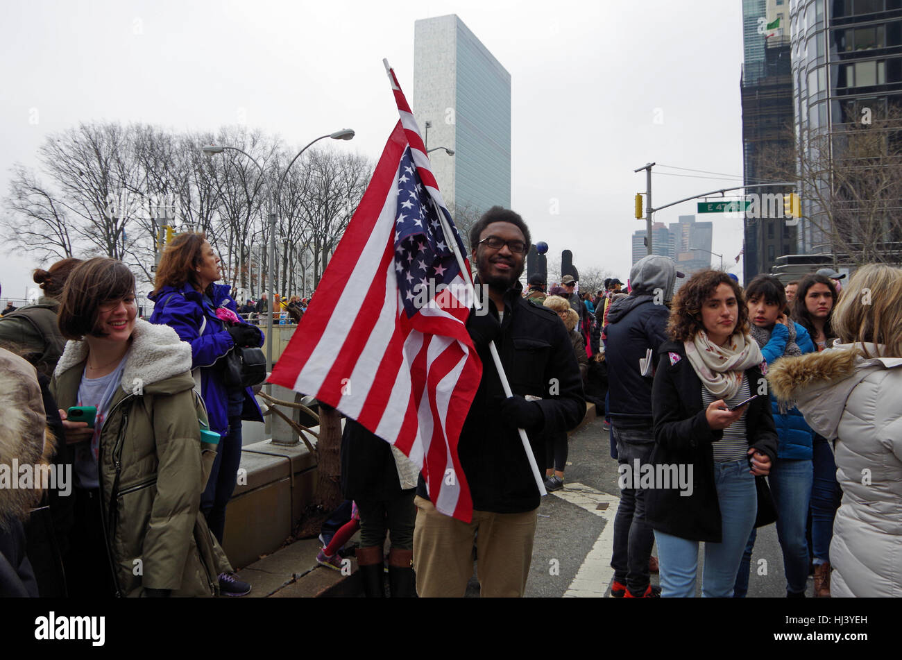 New York, New York, USA- January 21, 2017: Protesters gather for women ...