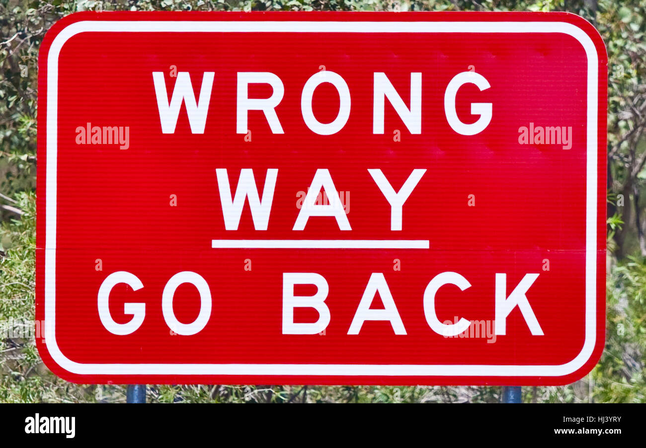 Road sign warning - Wrong way go back Stock Photo - Alamy Road sign warning - Wrong way go back Stock Photo - Alamy