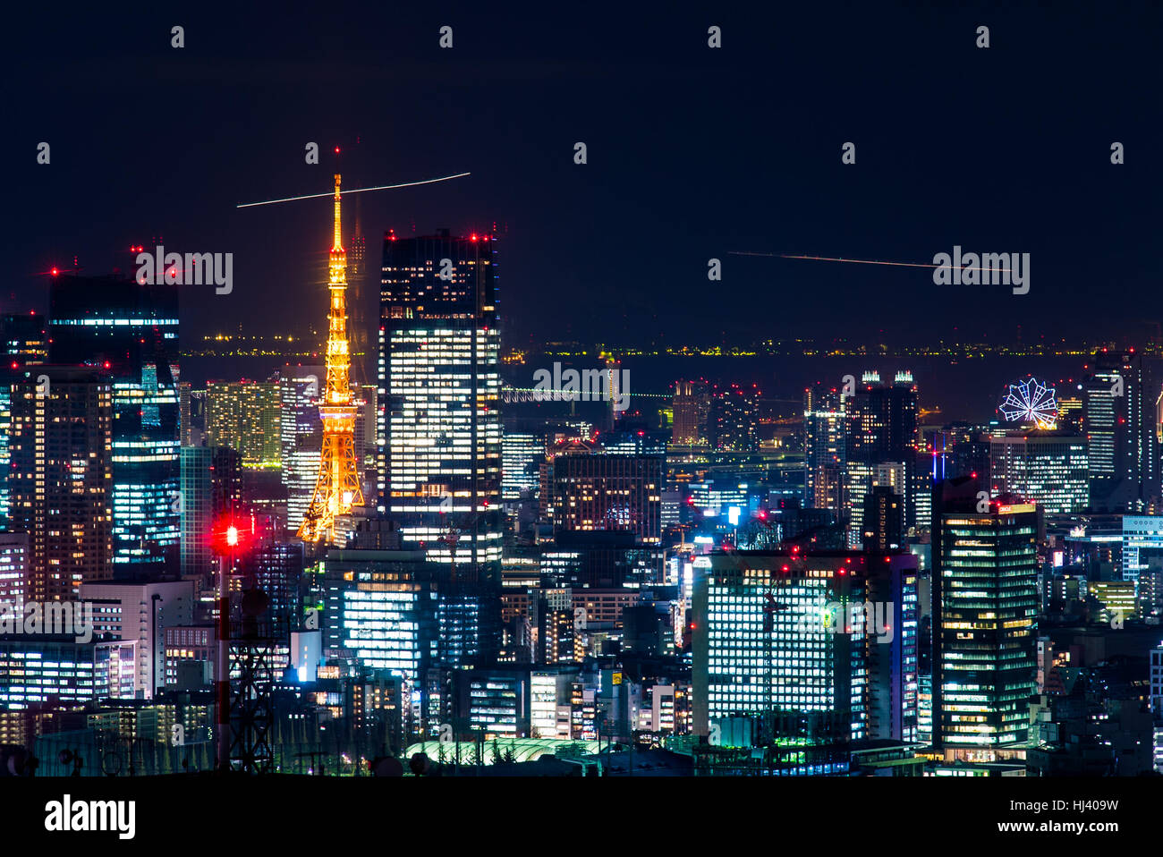 The skyline of Minato, Tokyo (Tokyo Port) at night, featuring Tokyo ...