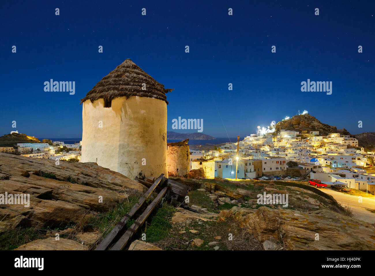 Windmill in the Chora village of Ios island in Greece Stock Photo - Alamy