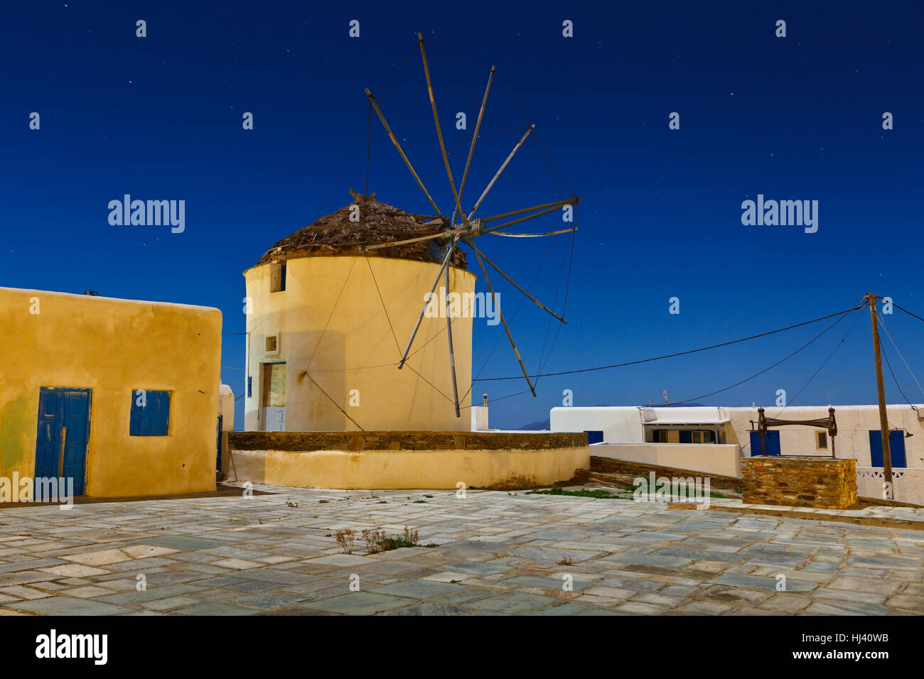 Windmill in the Chora village of Ios island in Greece Stock Photo - Alamy