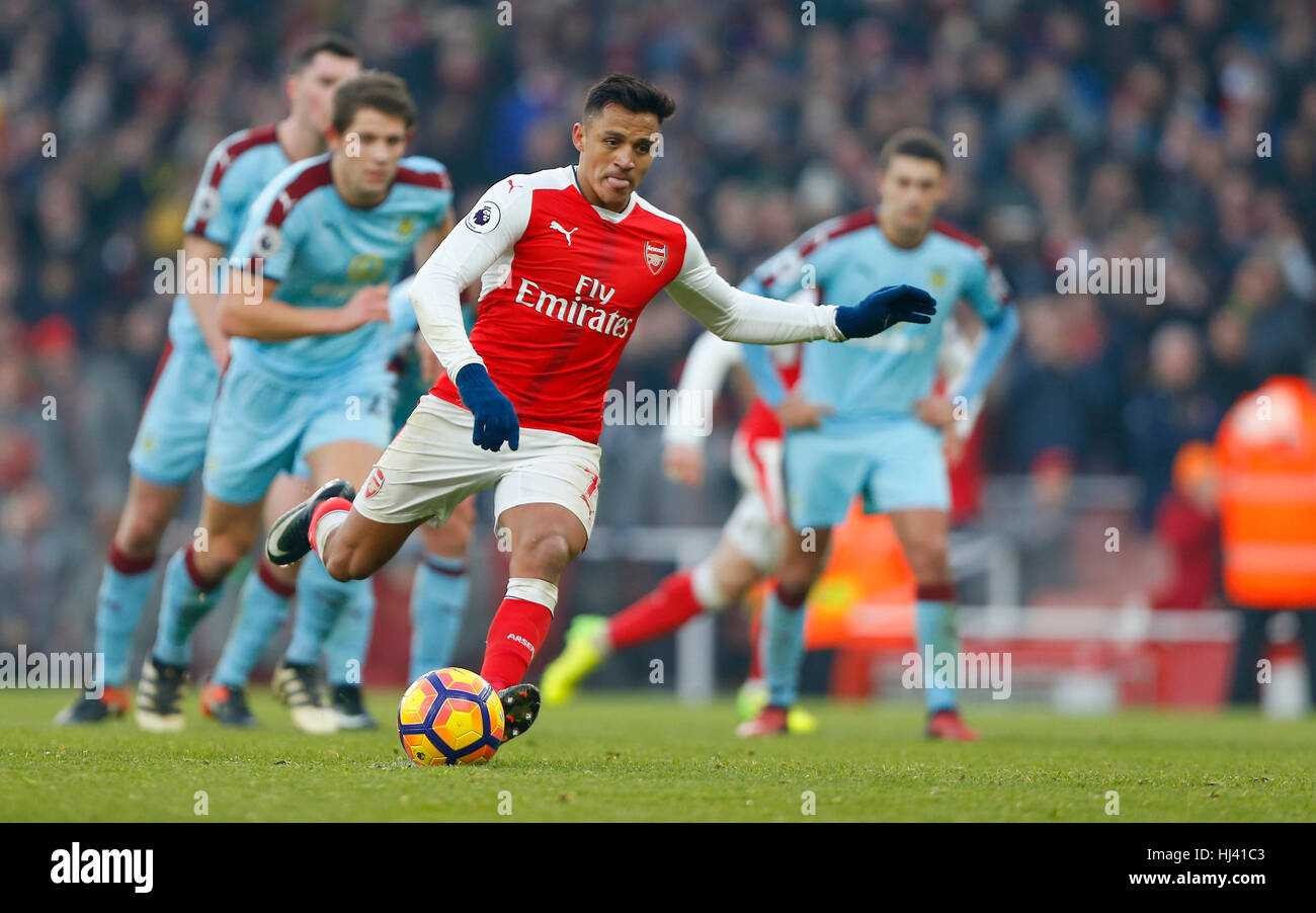 Arsenal’s Alexis Sanchez scores the winning goal during the Premier ...