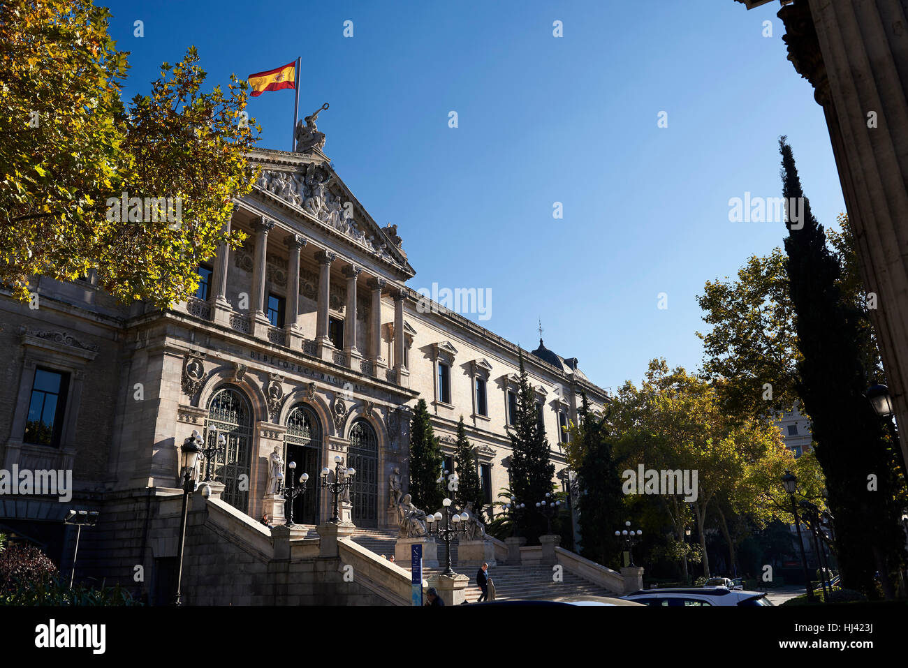 Spanish Flag on the Roof of the National Library, Paseo de Recoletos ...