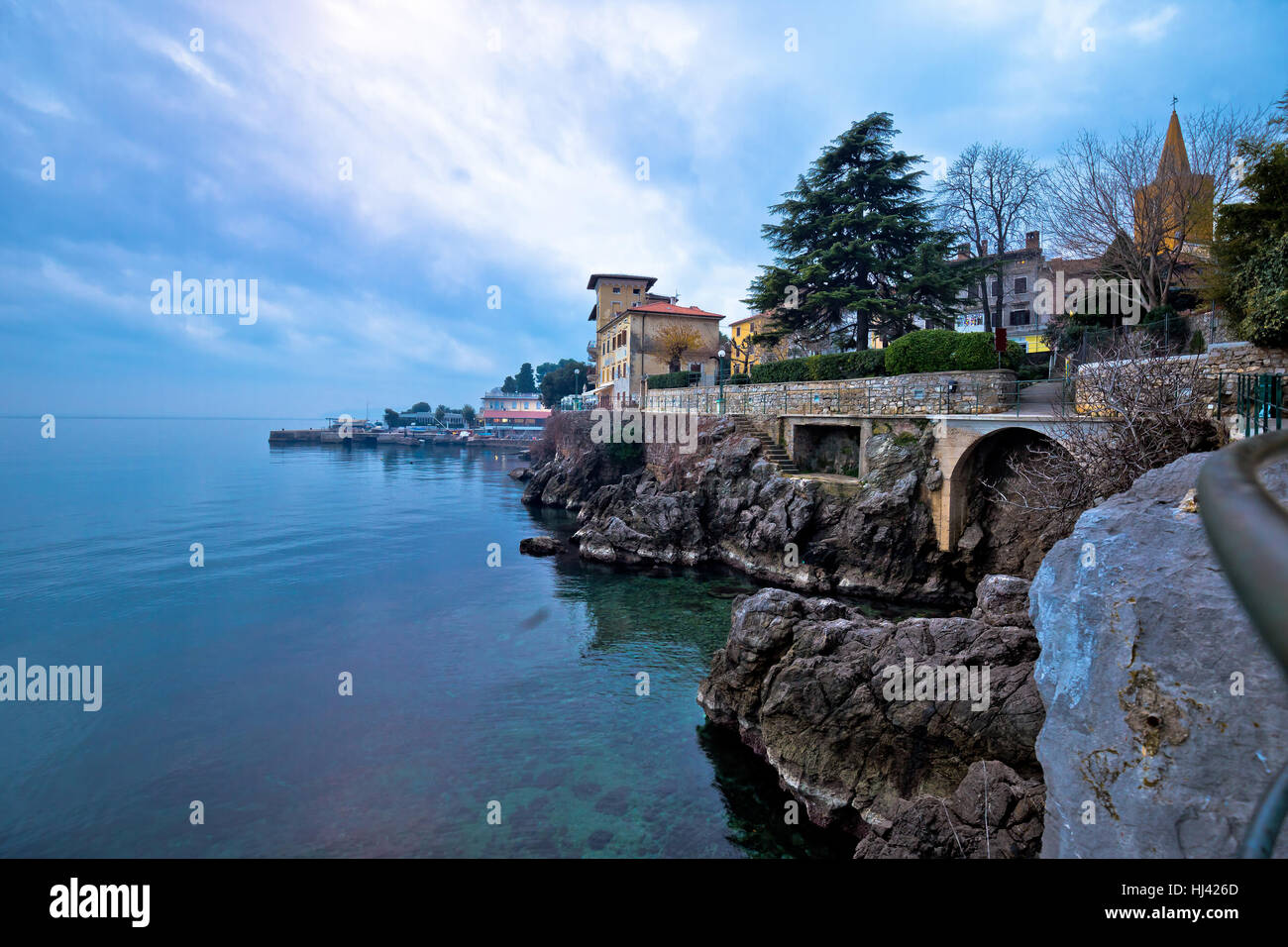 Town of Lovran coast and Lungomare walkway view, Kvarner bay of Croatia ...