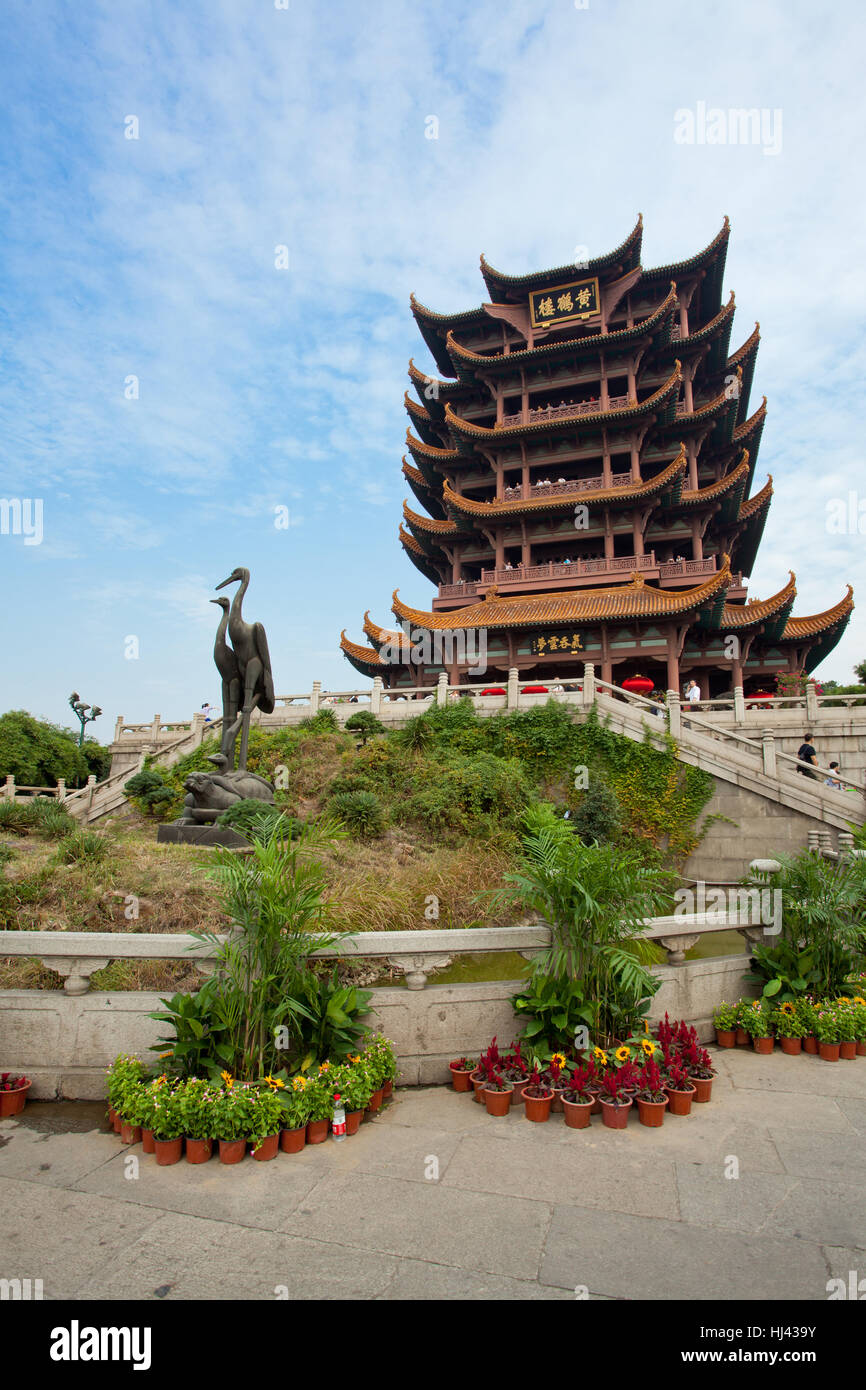 tower, temple, china, ancient, yellow, crane, blue, tower, beautiful ...