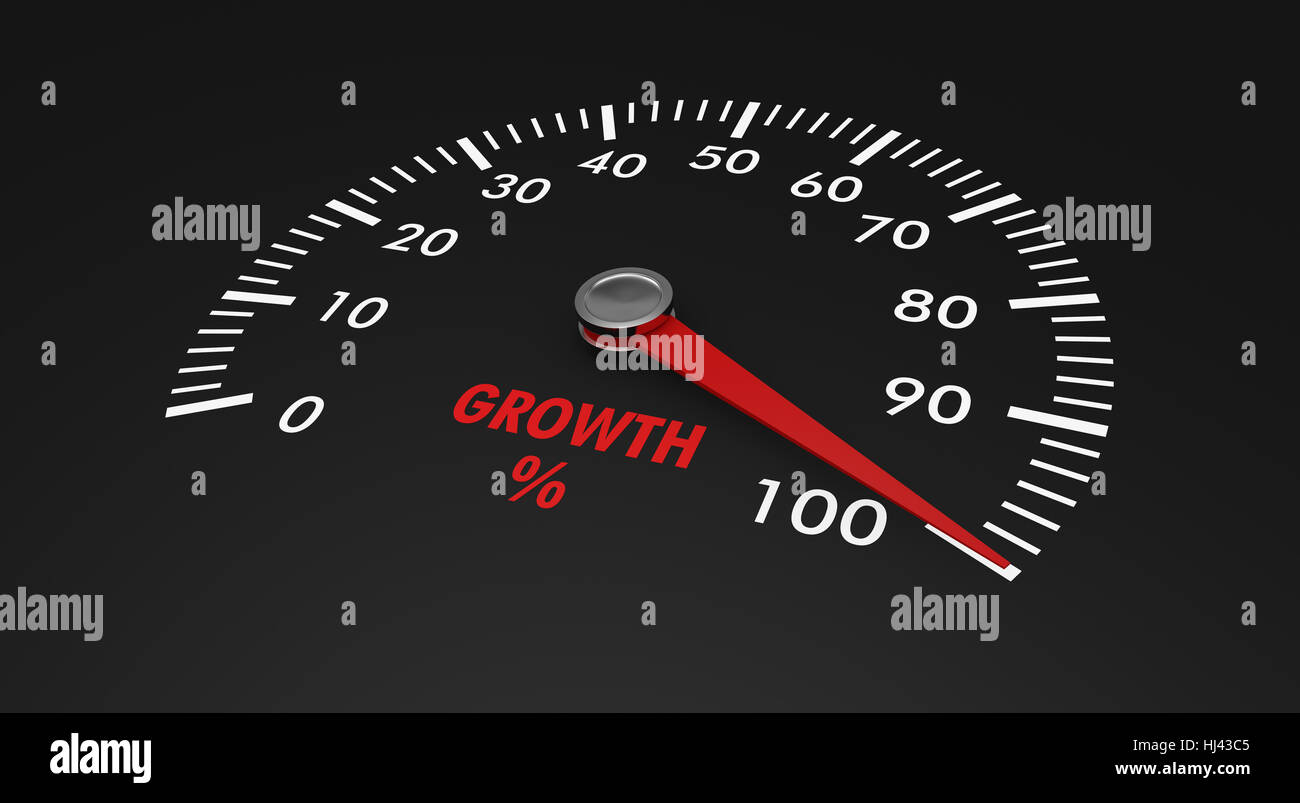 speedometer with growth level, with needle on the 100% (3d render Stock ...
