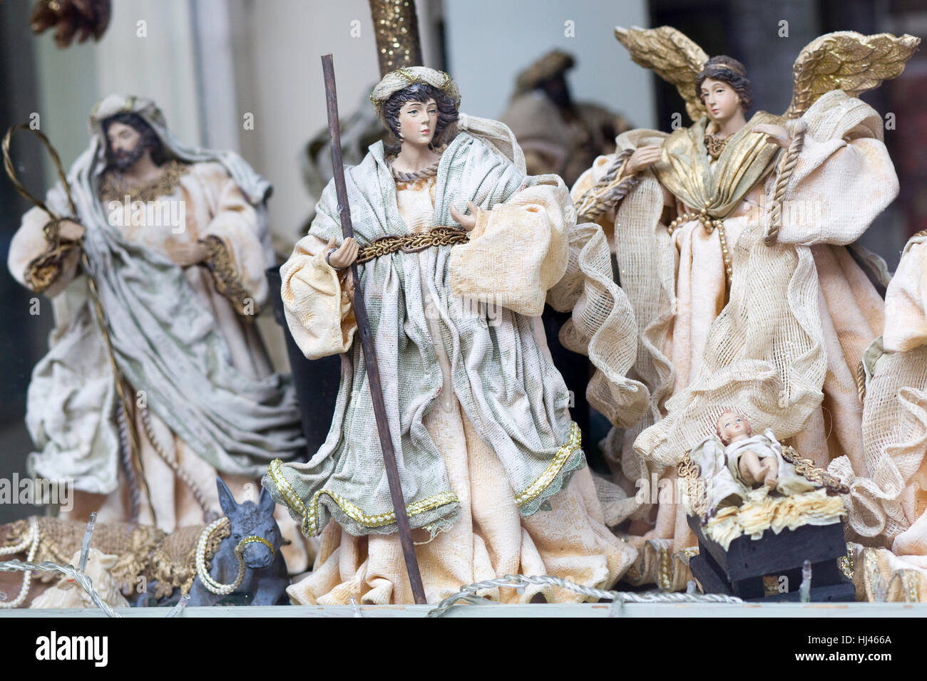 Christmas Bone china Nativity set in window of a shop Stock Photo - Alamy