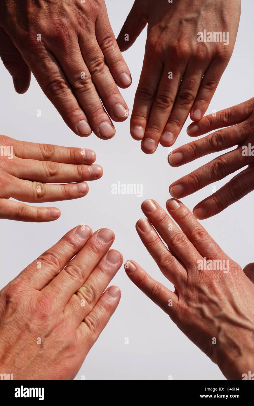 many hands in different ages symbolizing teamwork and power Stock Photo ...