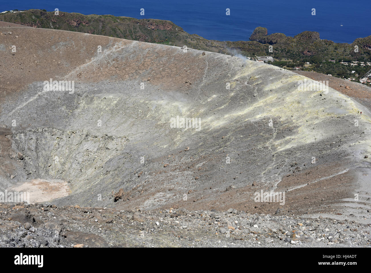 Hiking around the impressive main crater rim of Vulcano Island Stock ...