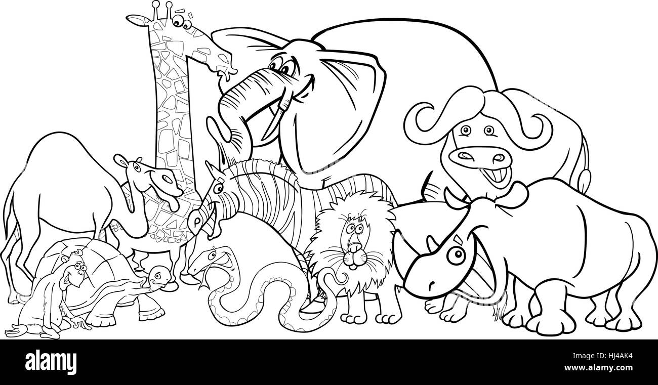 Group Of Zoo Animals Clipart Black And White