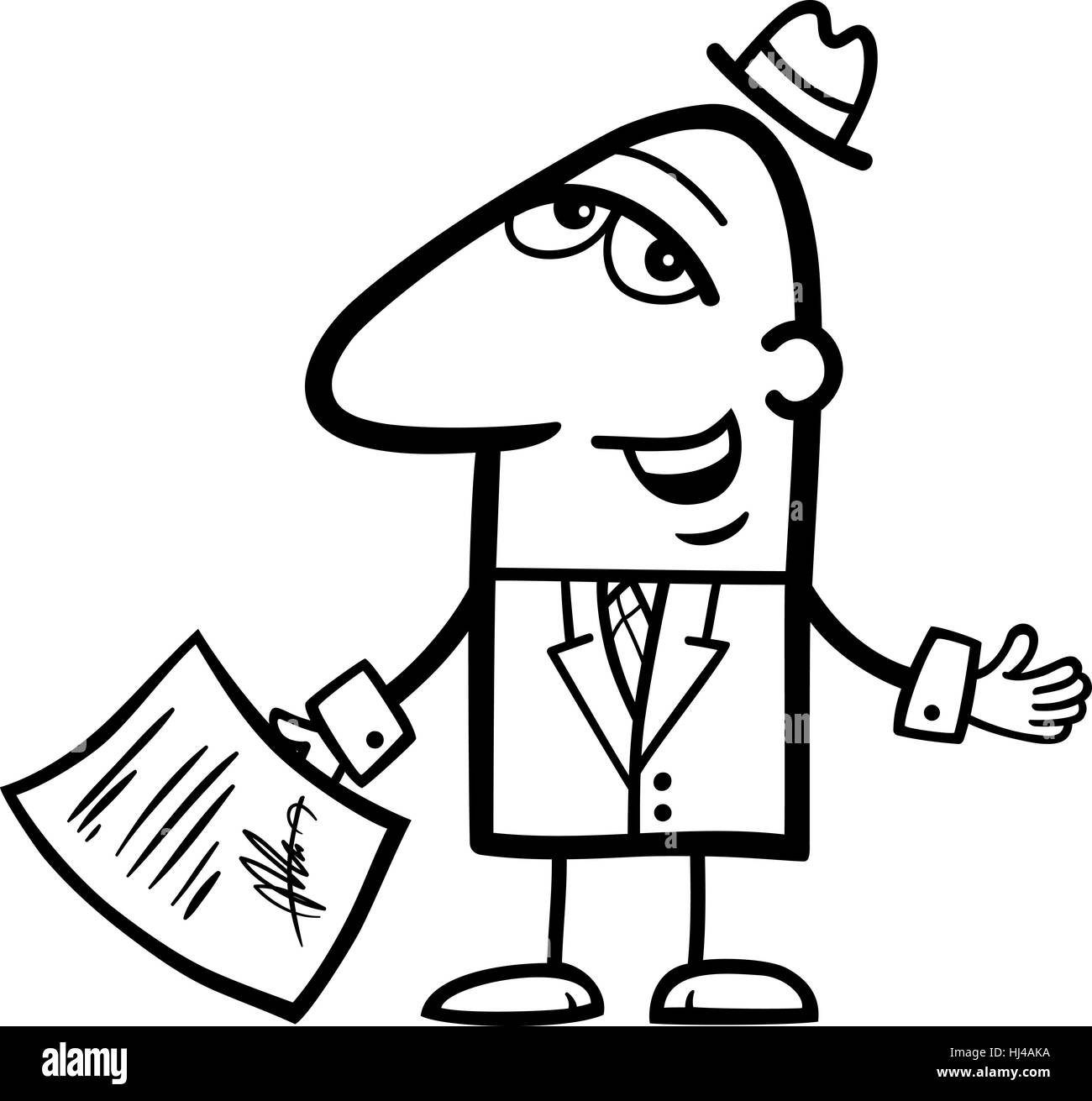 Black and White Cartoon Illustration of Man or Businessman with Signed ...