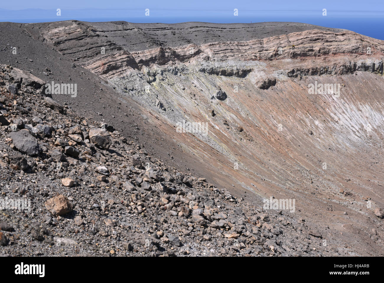 Hiking around the impressive grand crater of Vulcano Island Stock Photo ...