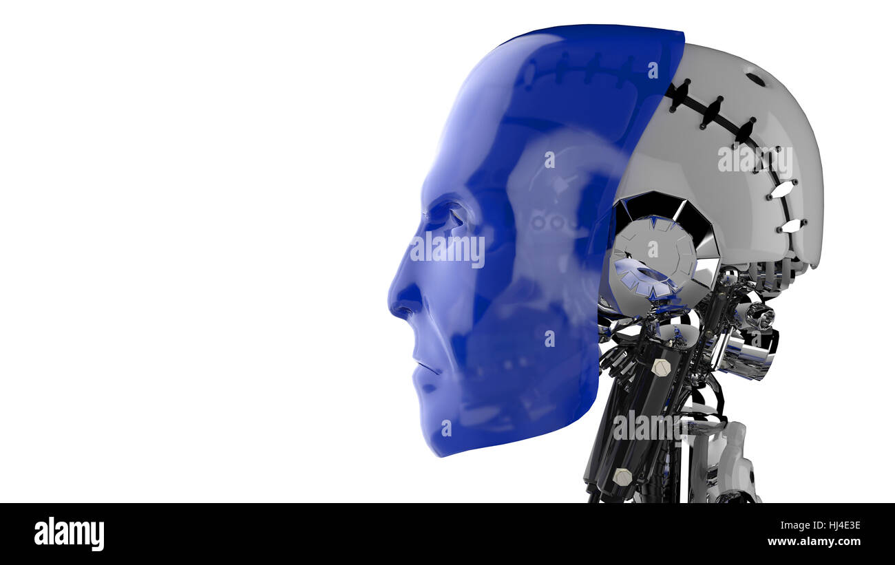 cyborg head blue - side view Stock Photo - Alamy