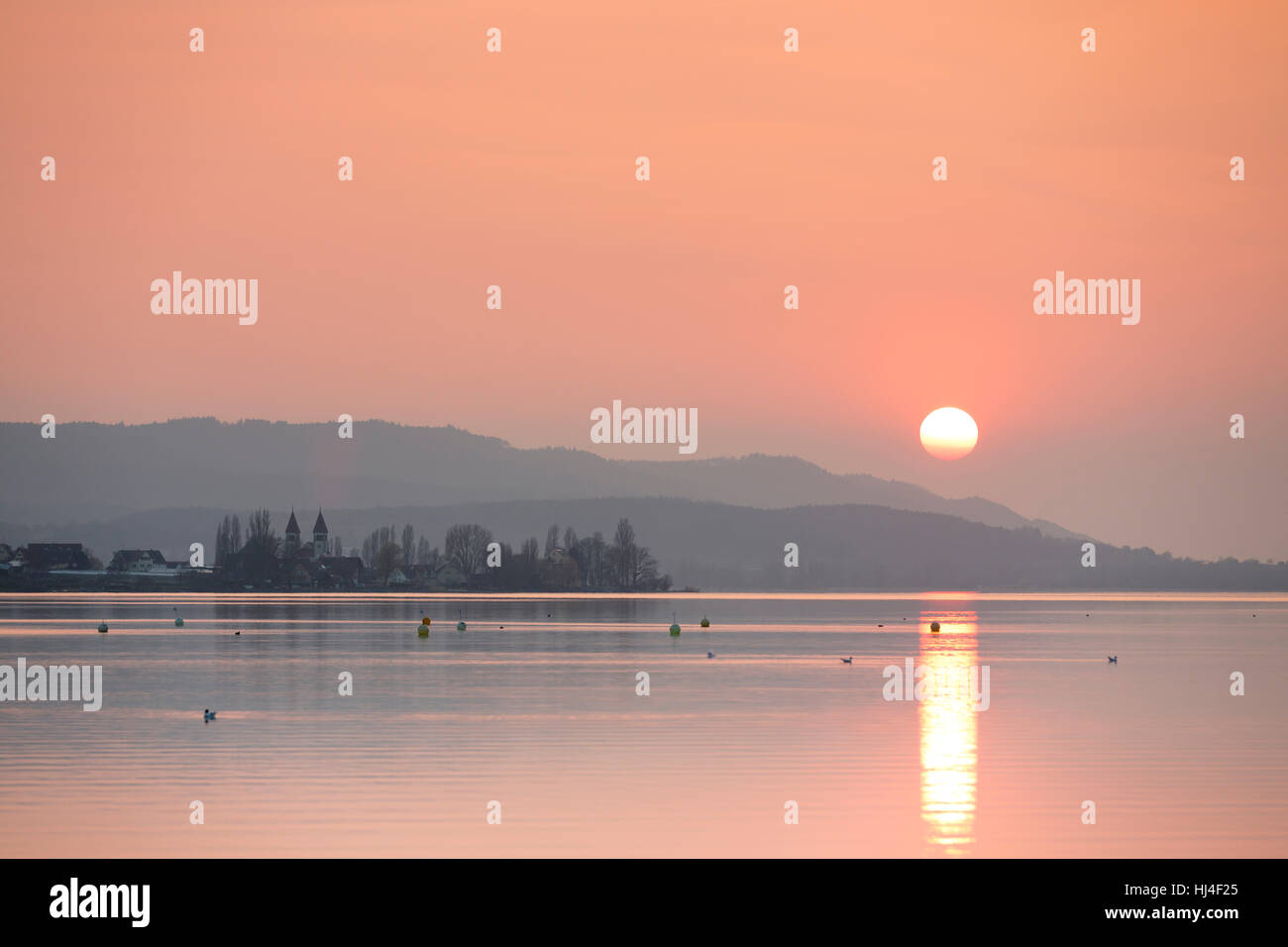Sunset at Gnadensee, Lake Constance, Hegne, Allensbach, Baden ...