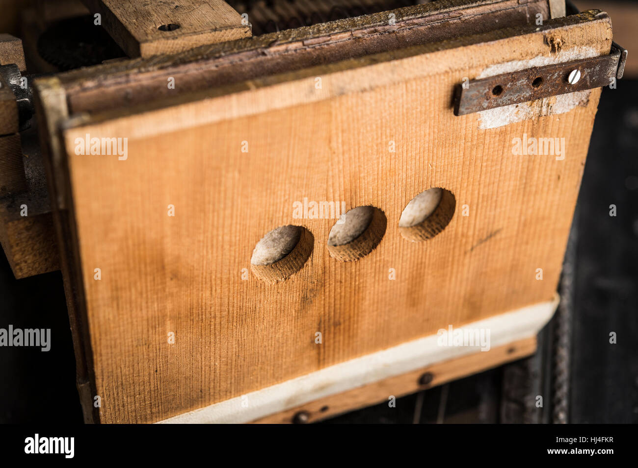 Barrel organ, bellows part, plywood board with vents, covered with ...