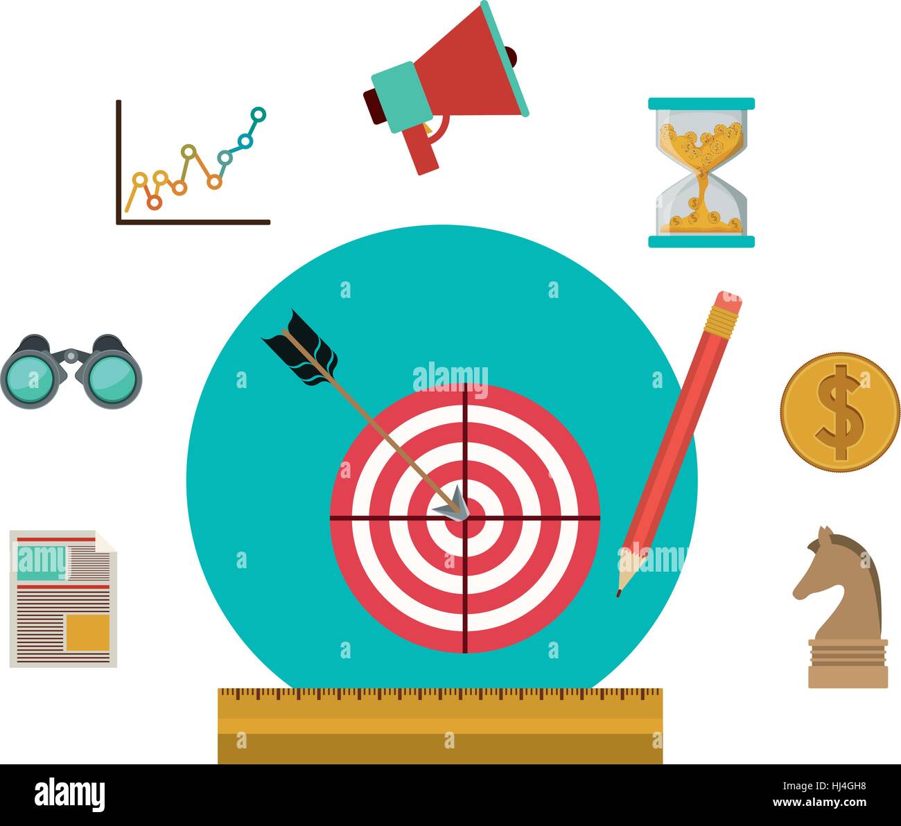 Target and social media icon set. Solution success strategy and idea ...