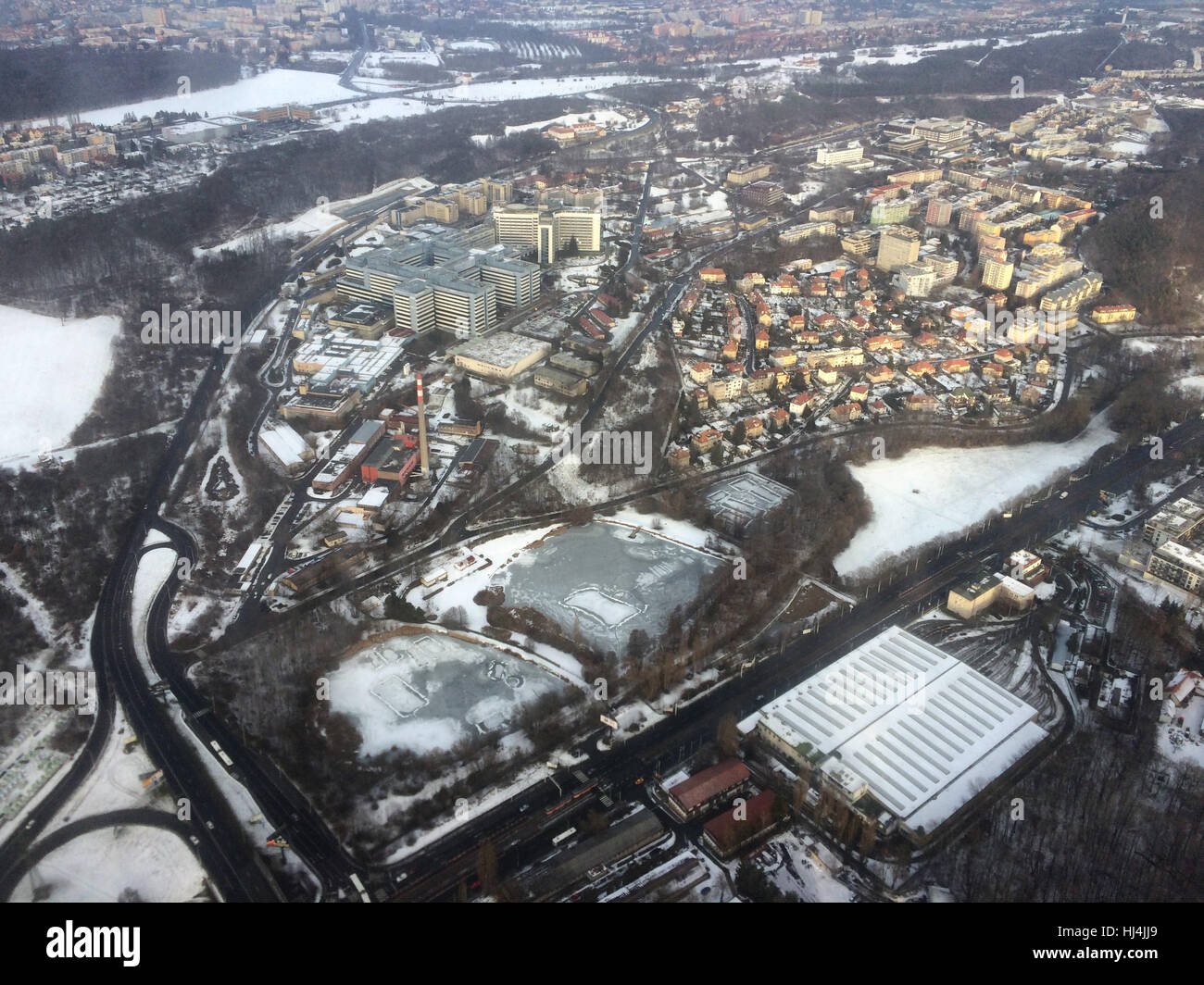 Motol Hospital in Prague, Czech Republic. Aerial view pictured from the ...