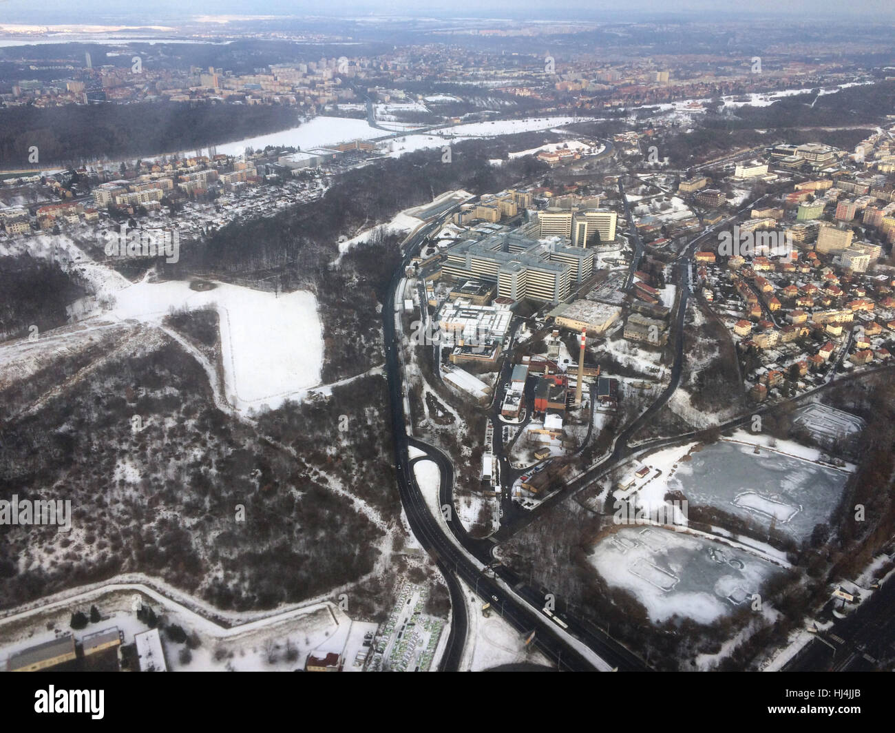 Motol Hospital in Prague, Czech Republic. Aerial view pictured from the ...
