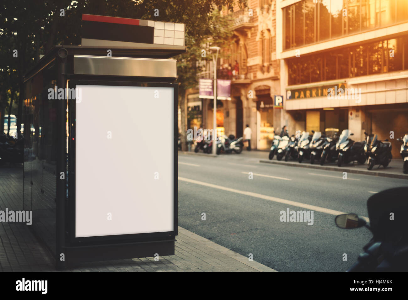 City bus stop with empty mock up banner for your advertising, blank ...