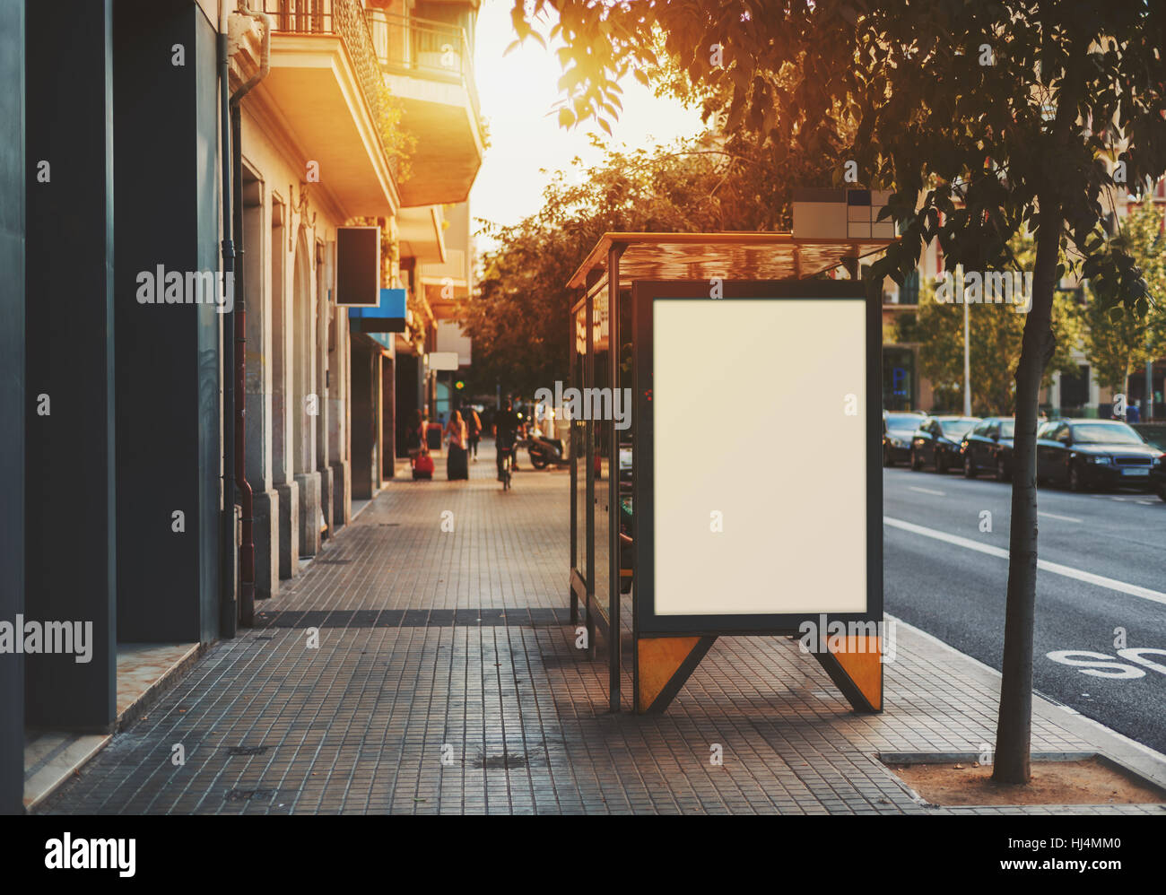 City bus stop with empty mock up banner for your advertising, blank ...