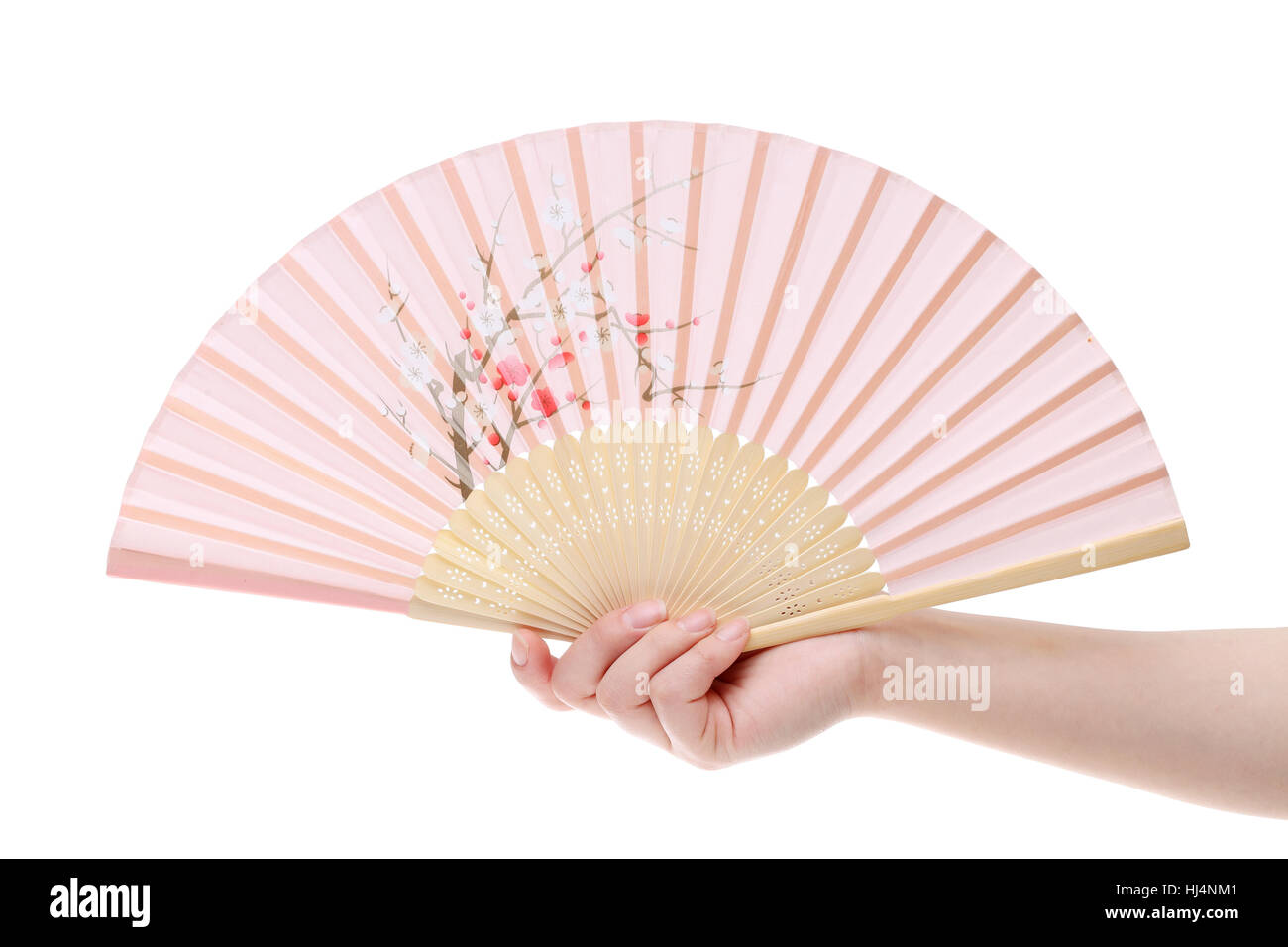 Hand holding folding fan isolated on a white background Stock Photo - Alamy