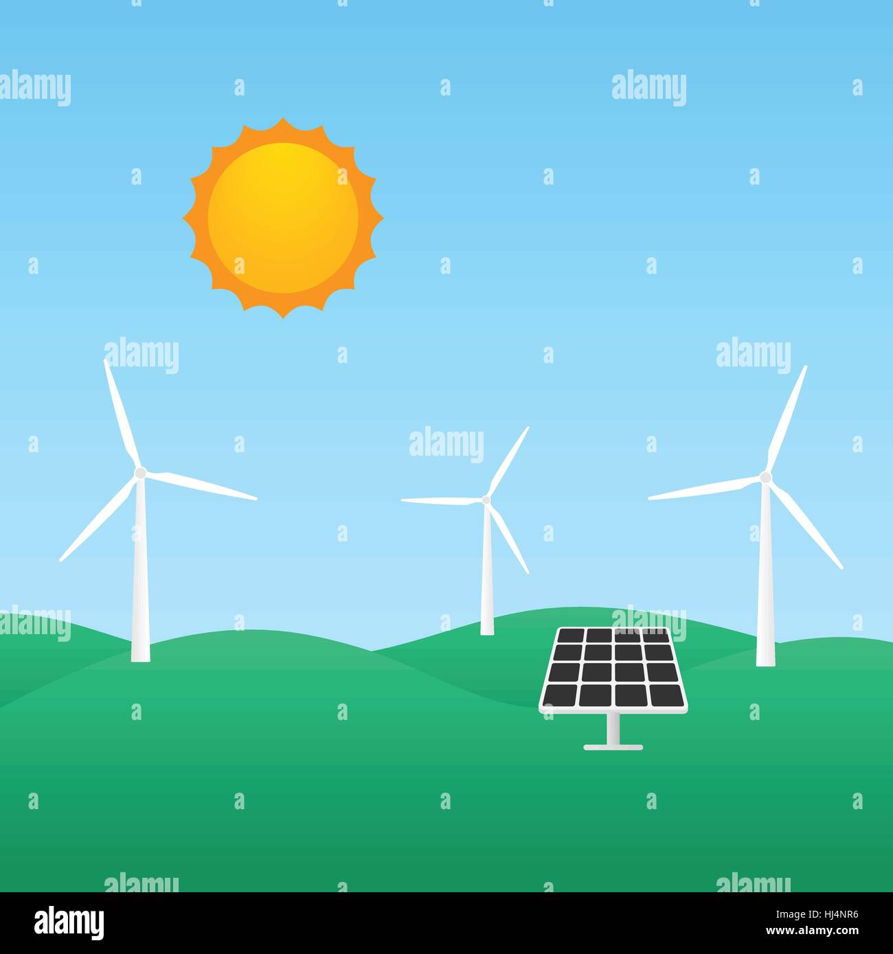 Windmill and solar panel, renewable energy concept, vector illustration ...