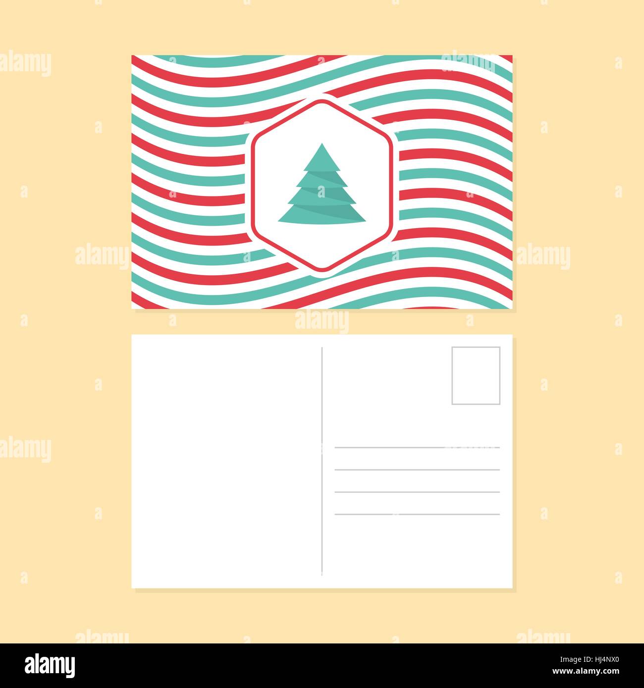 Happy new year and merry Christmas postcard flat design, curve stripe ...