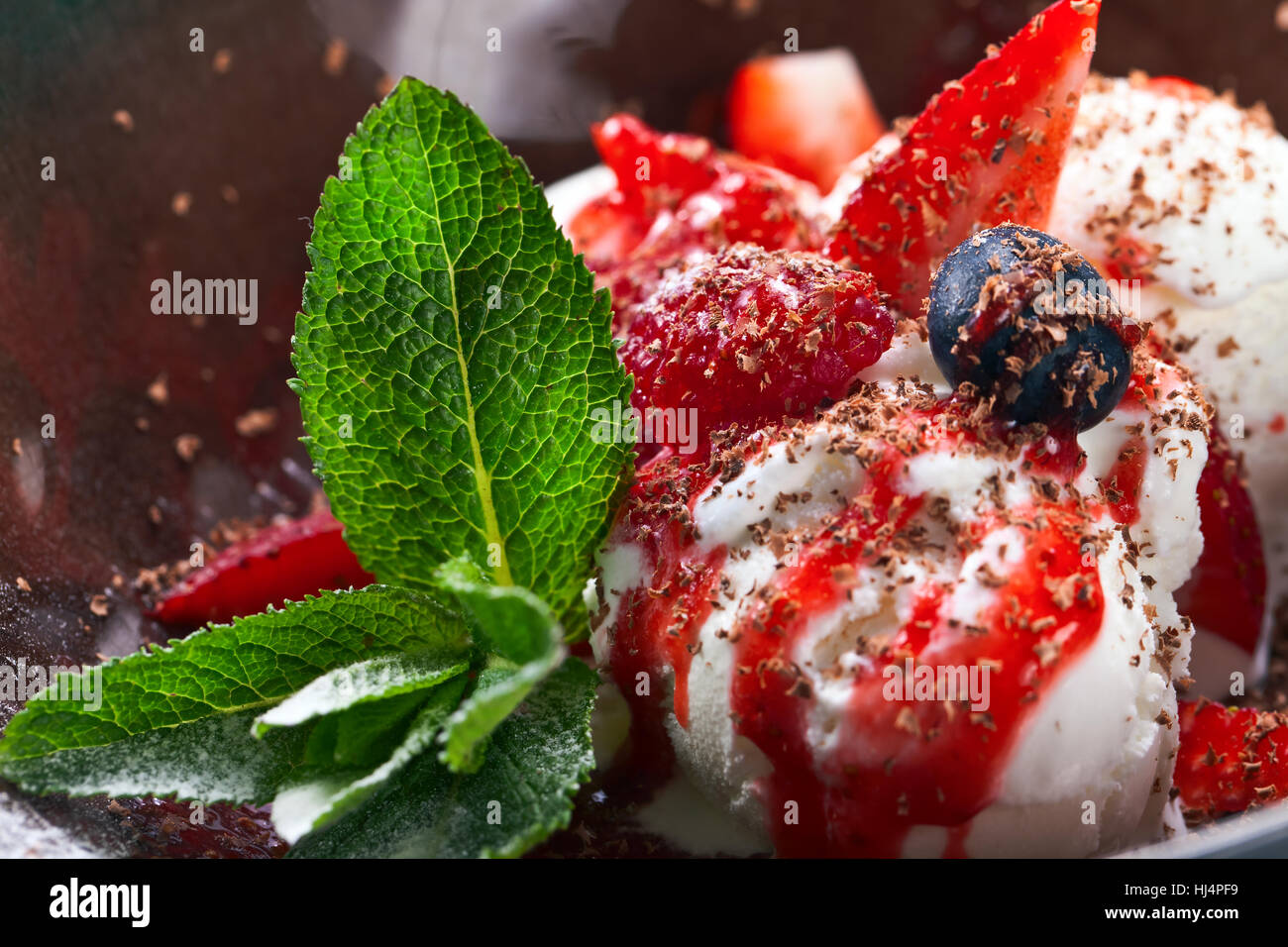 ice cream with strawberry and peppermint leaves Stock Photo - Alamy