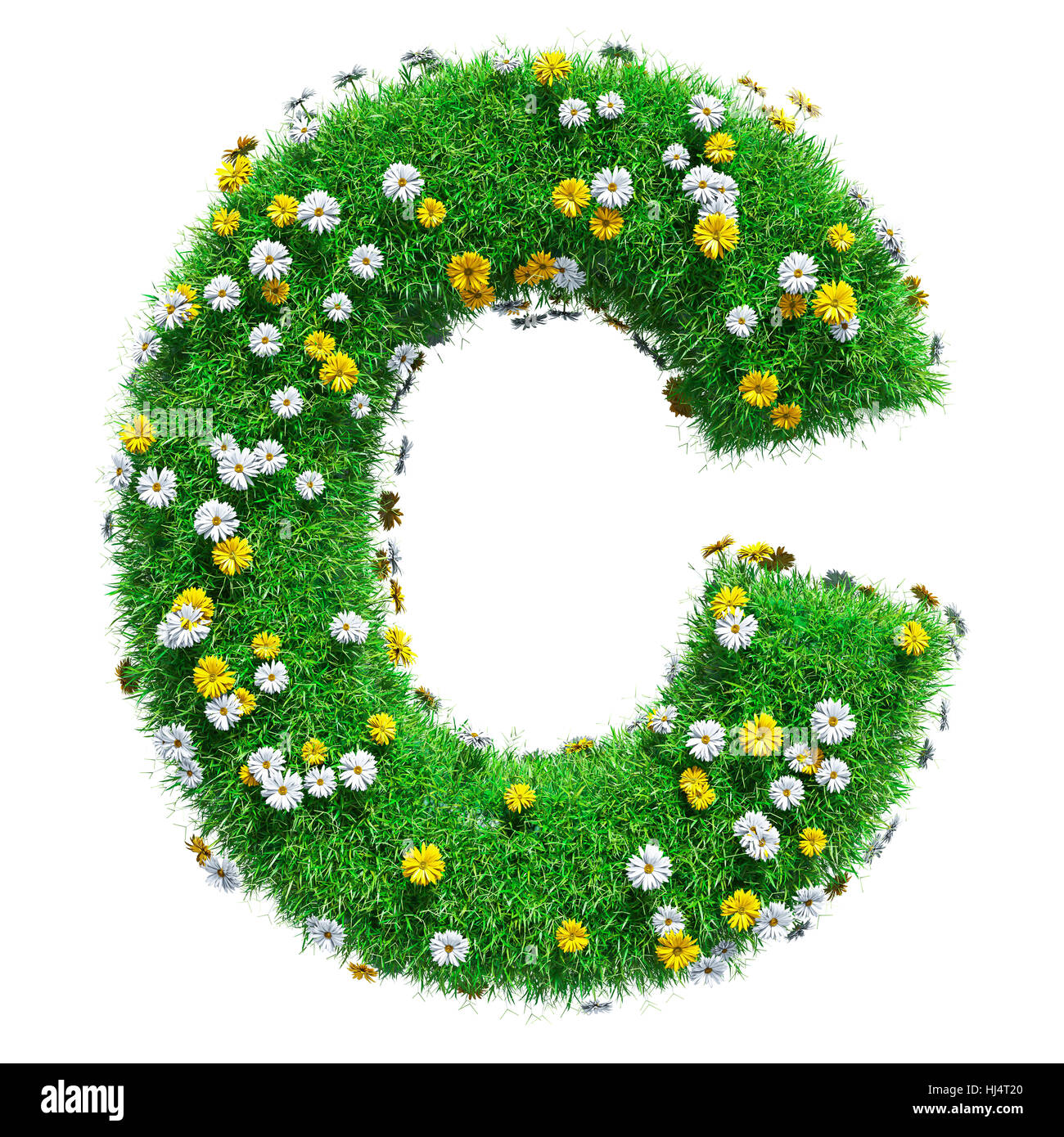 Letter C Of Green Grass And Flowers. Isolated On White Background. Font ...